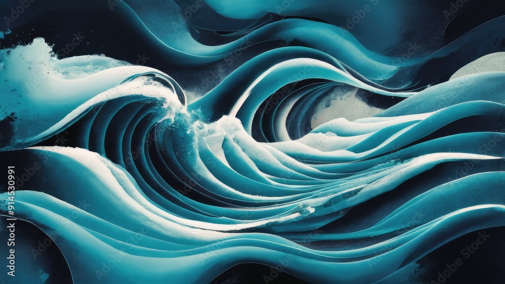 Acrylic Blue Watercolor Texture with Abstract Suminagashi Landscape and ...