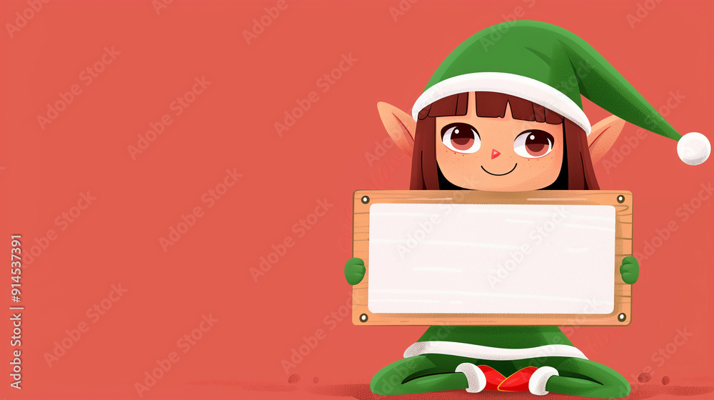 Elf Character Holding a Blank Sign in a Holiday Theme. Cute Cartoon ...