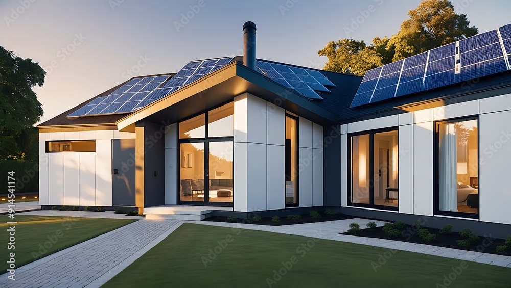 Modern, single-story house with a minimalist design. The house has a ...