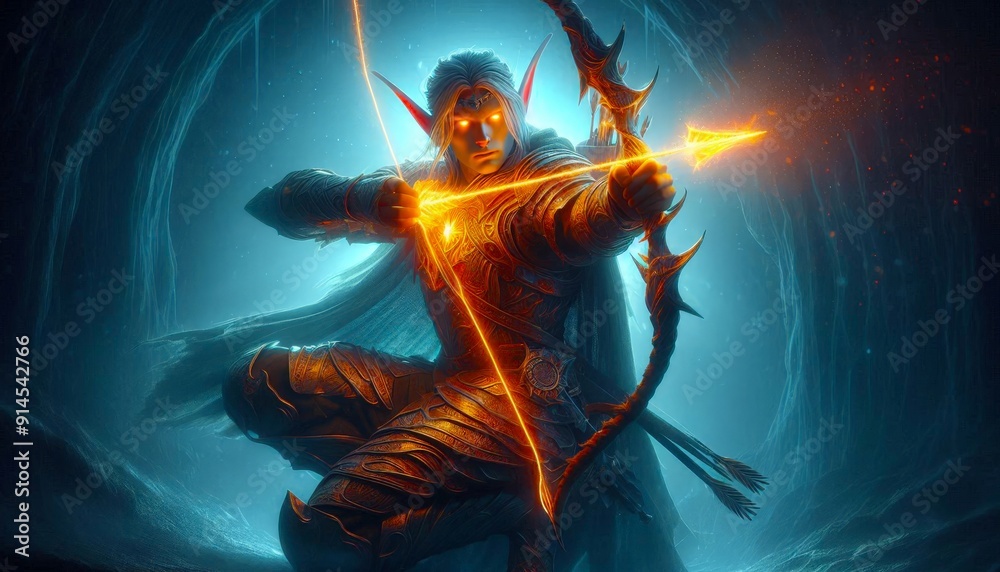 This captivating image features a powerful fairy warrior glowing from ...