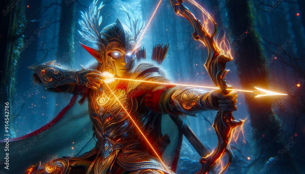 This captivating image features a powerful fairy warrior glowing from ...