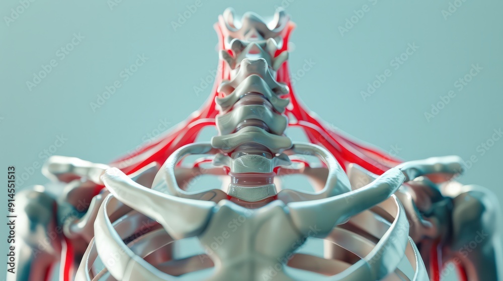 3D illustration of the human clavicle with surrounding anatomical ...