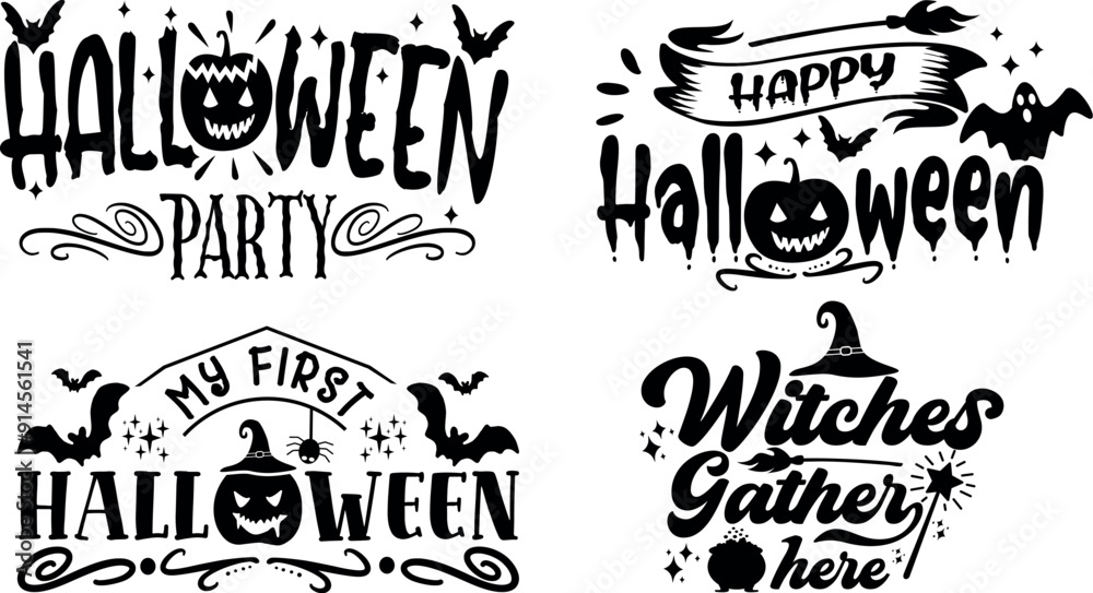 halloween quotes great set collection clip art Silhouette, autumn witch ...