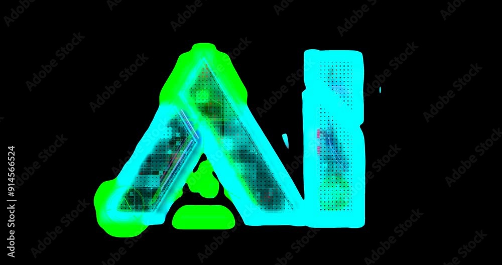 AI text animation with glitch effect, AI letters animation of glowing ...