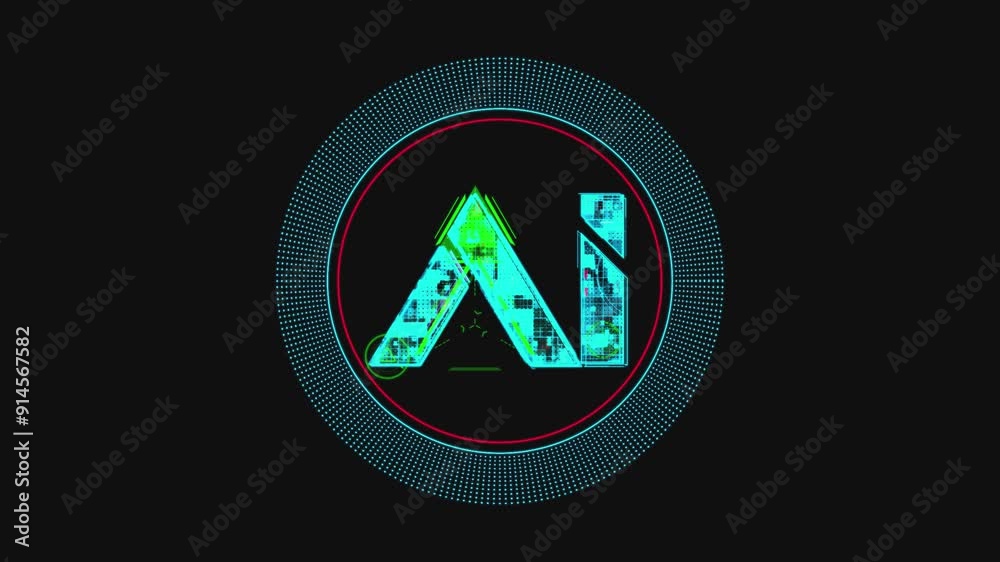 AI text animation with glitch effect, AI letters animation of glowing ...