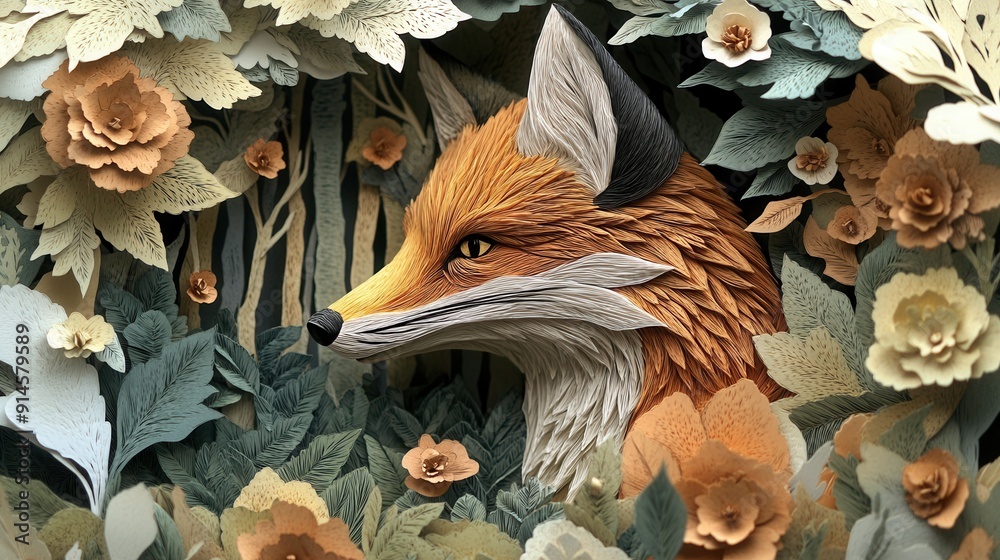 Intricate paper cut craft featuring a fox in a forest with delicate ...