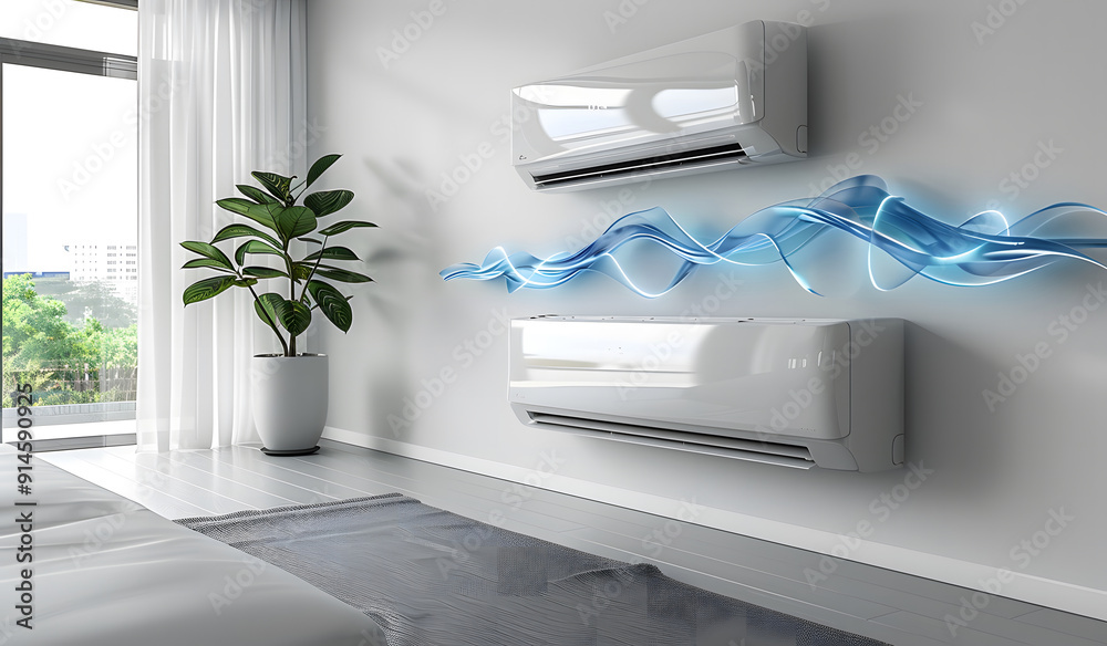 Detailed modern mockup of a split system for climate control with cold ...