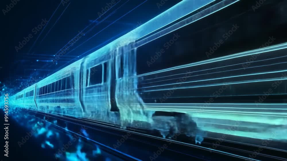 3d animation of a futuristic high speed train on a dark railway Stock ...