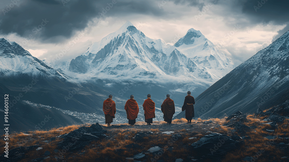 Buddhist monks on pilgrimage to remote Himalayan monastery with snow ...