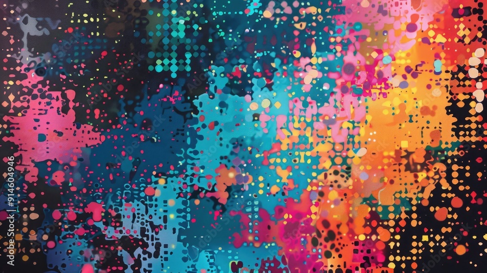 Vibrant abstract painting with dynamic shapes and bold colors, creating ...