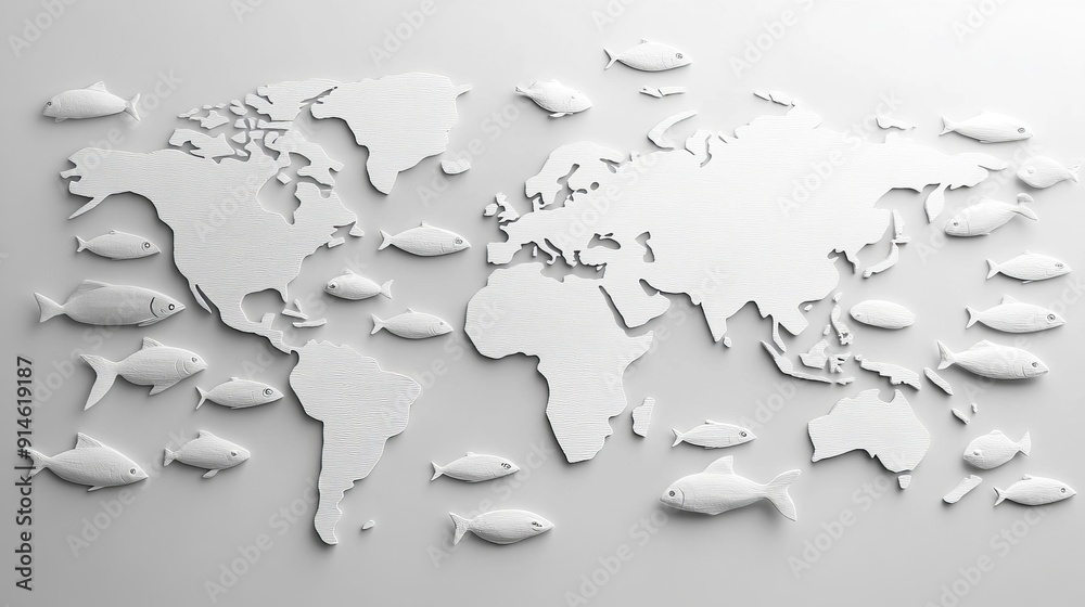 World map of fishes Stock Illustration | Adobe Stock