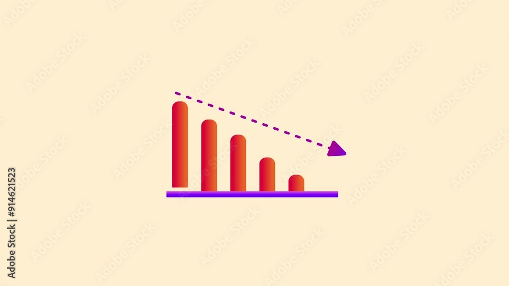 Graph bar chart and arrow down animation, illustration of declining ...