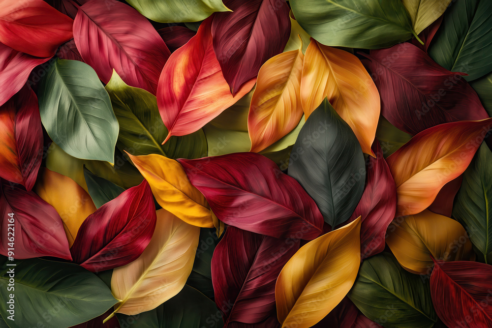 Folhas coloridas e vibrantes sobrepostas com diferentes tons de verde ...