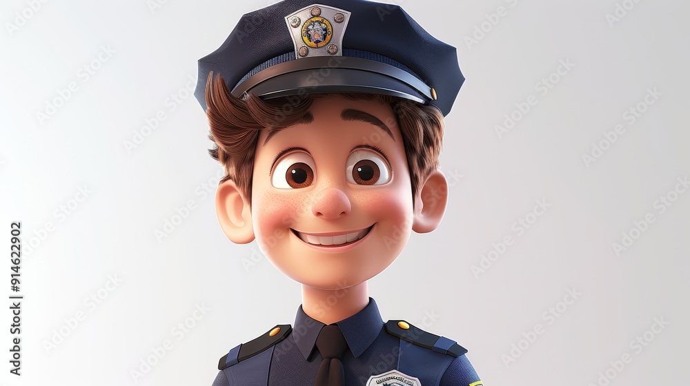 Professional 3D clipart of a smiling policeman, shown in a bright and ...