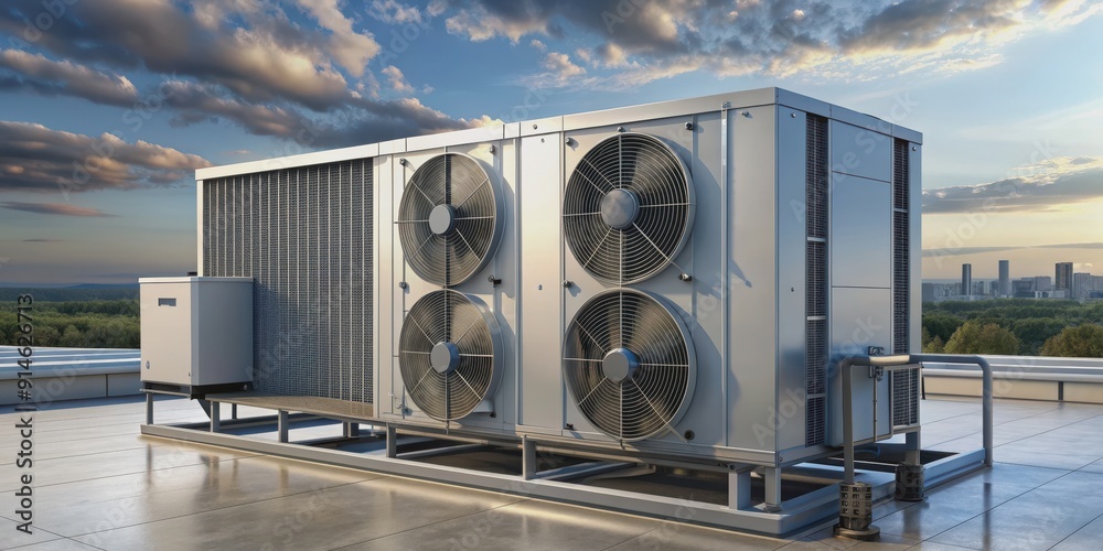 rendering of a condenser unit on the rooftop of an industrial plant ...