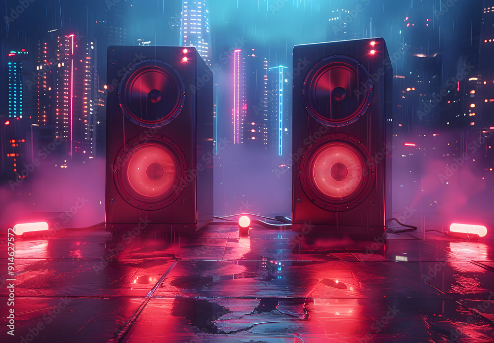 Neon nights. Retro vibes in musical entertainment speaker system ...