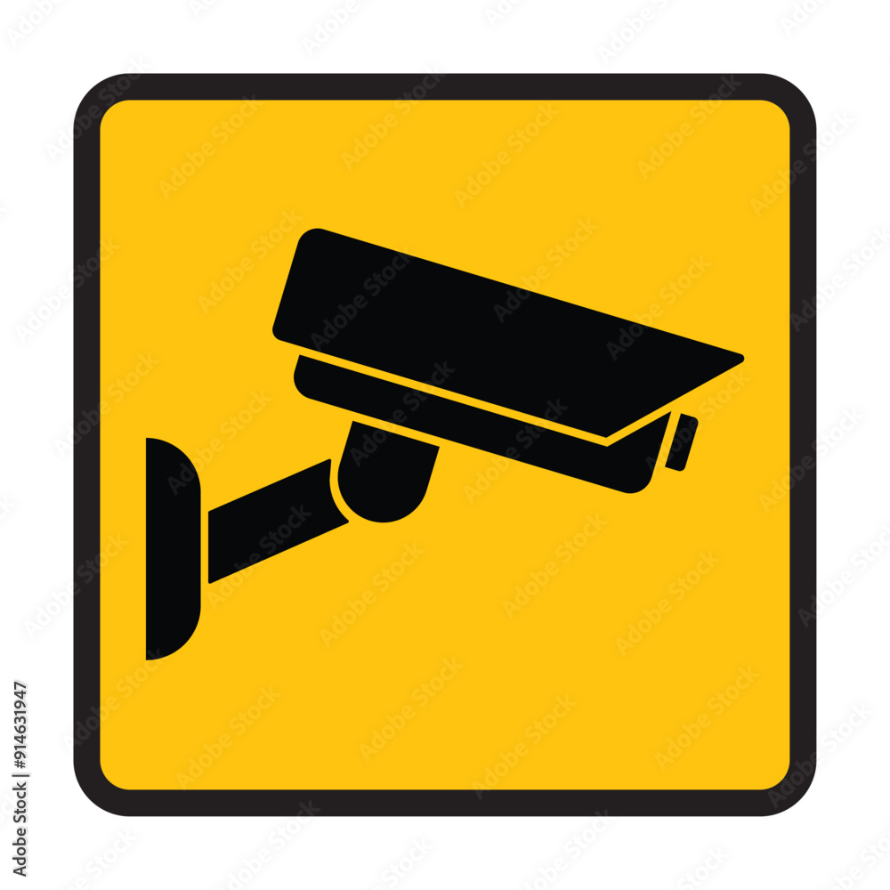 Security camera icon, video surveillance, cctv sign. Yellow square ...