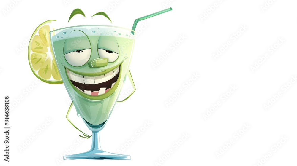 Cartoon margarita character smiling groggy on transparent background ...