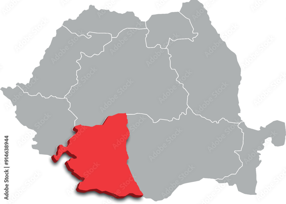 oltenia map ADMINISTRATIVE DIVISIONS of ROMANIA 3d isometric map Stock ...