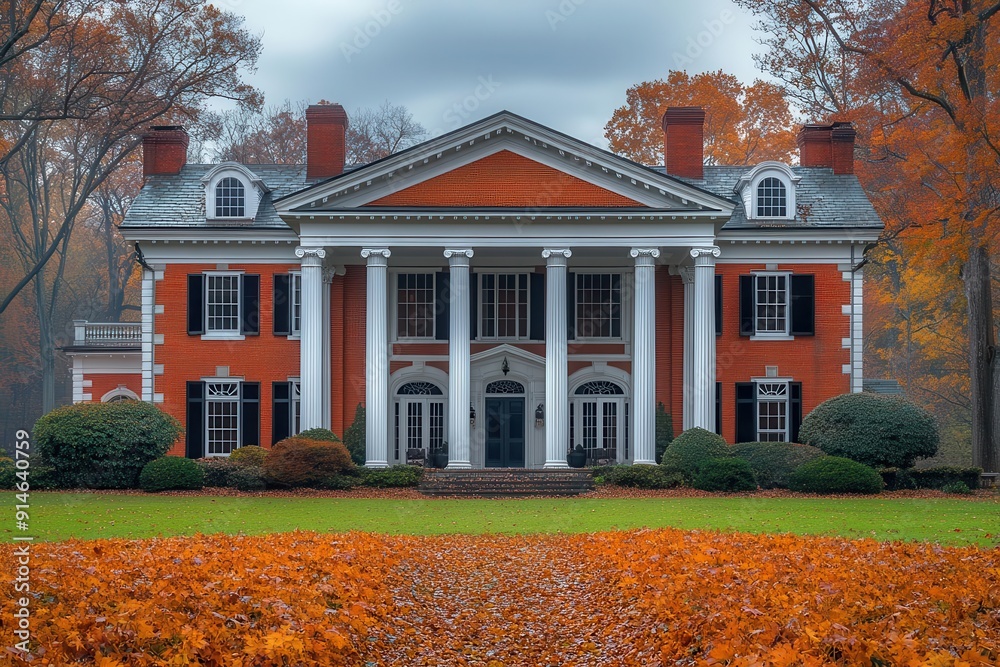 stately colonialstyle american home with white columns and red brick ...