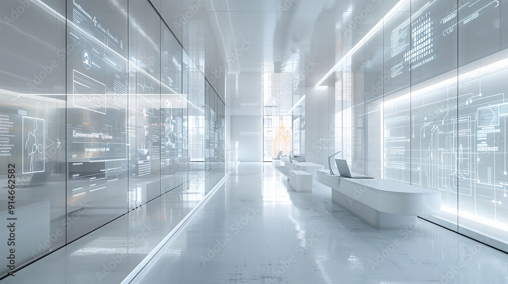 Futuristic High-Tech Office with Digital Interfaces, Modern Workspace ...