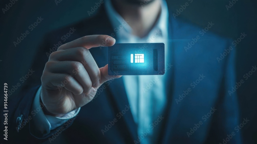 Digital identification or digital ID concept. Businessman use ...