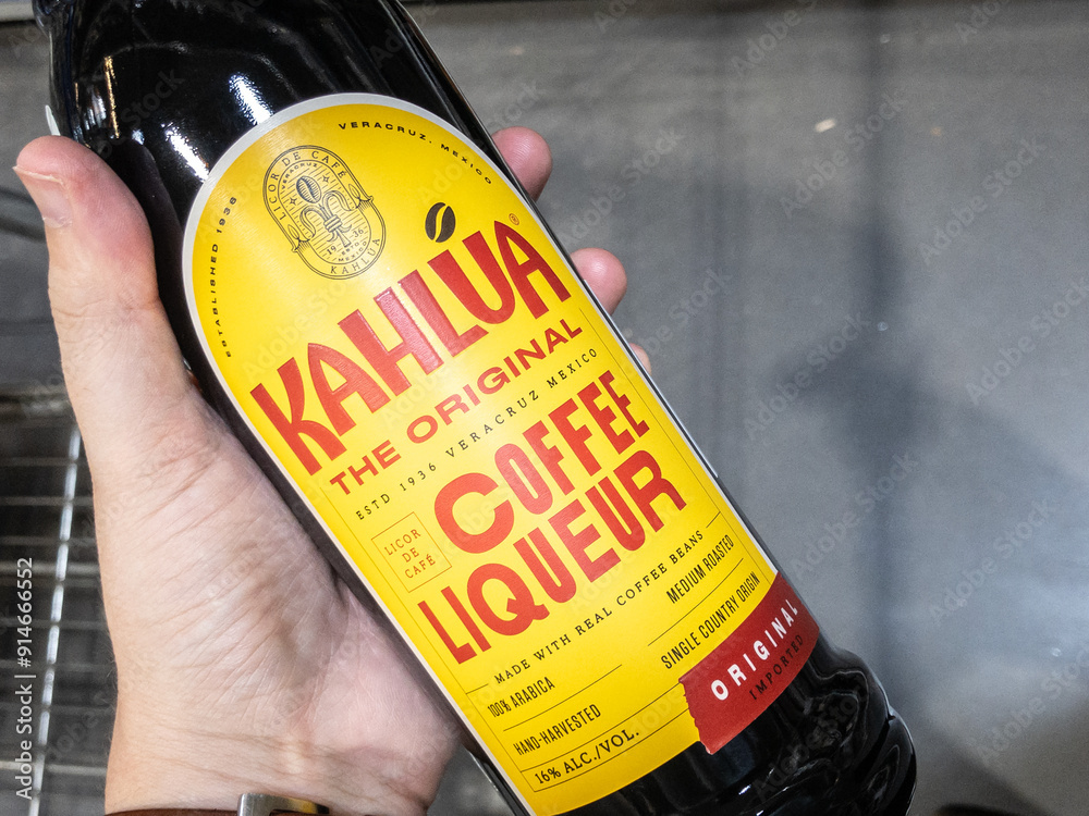 BELGRADE, SERBIA - JULY 13, 2024: Kahlua logo on a bottle of their ...