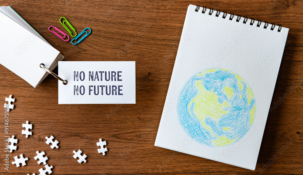 There is sticky note with the word No nature, No future. It is as an ...
