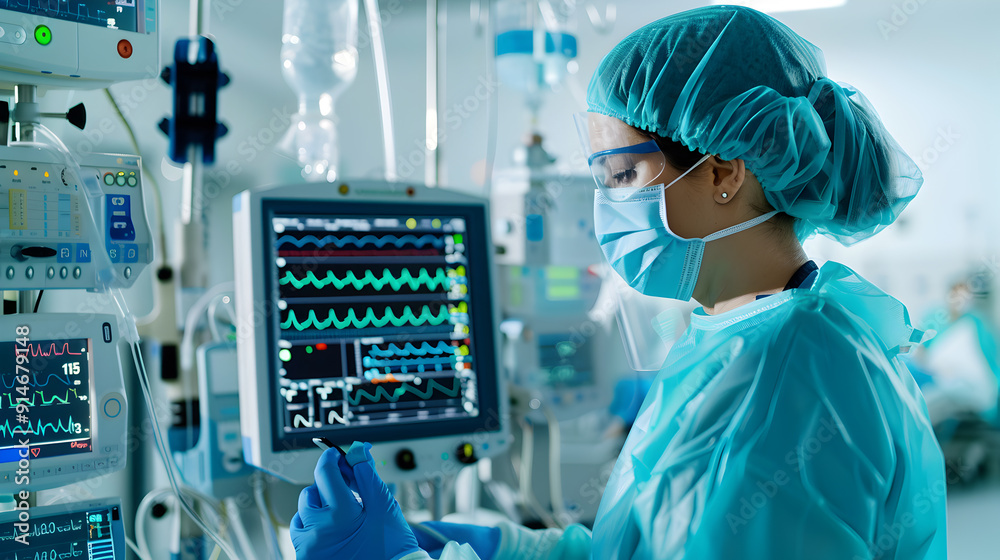 a healthcare professional is monitoring vital signs in an intensive ...