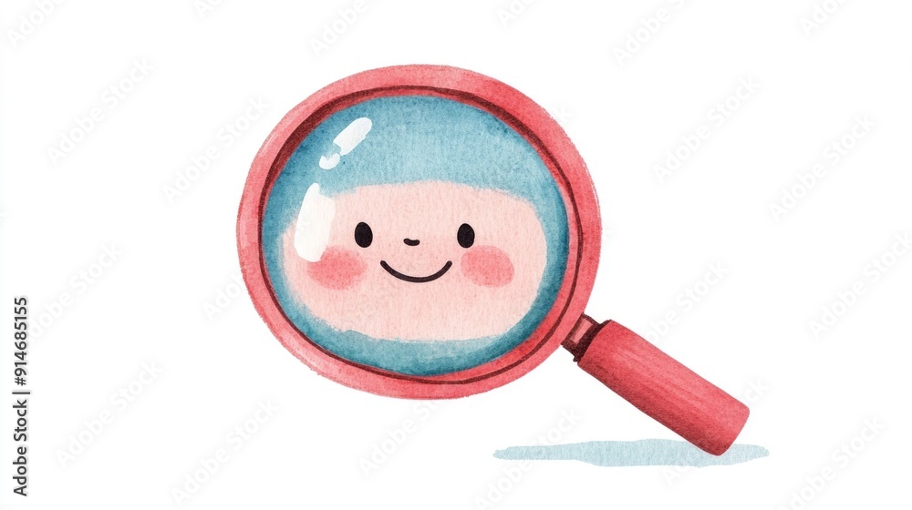 Adorable watercolor of a happy and vibrant magnifying glass icon ...