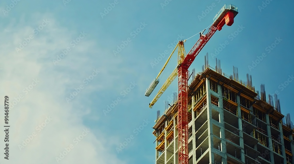 Skyscraper Construction Tower Crane on formworks on construction site ...