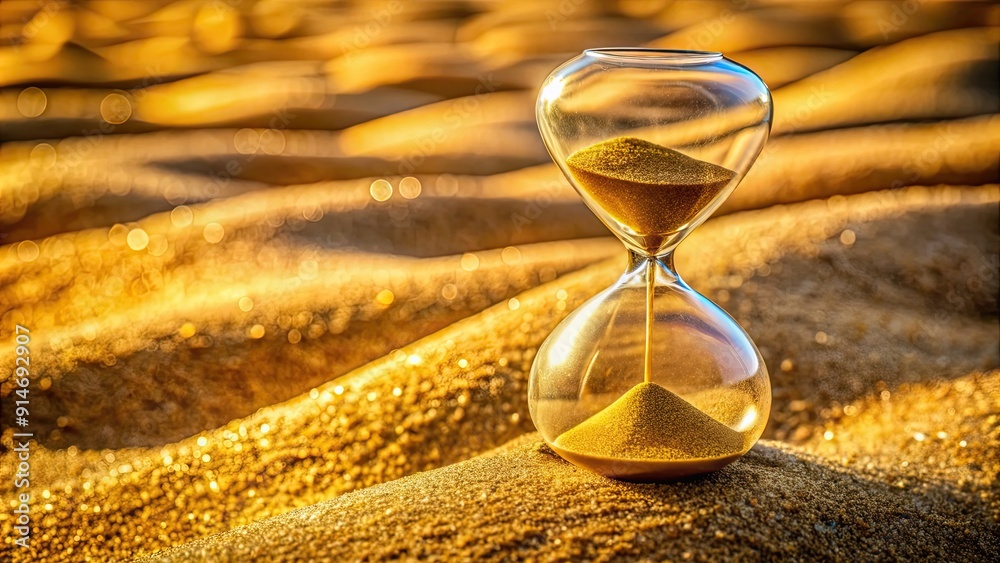 Hourglass with golden sand running through, symbolizing time running ...