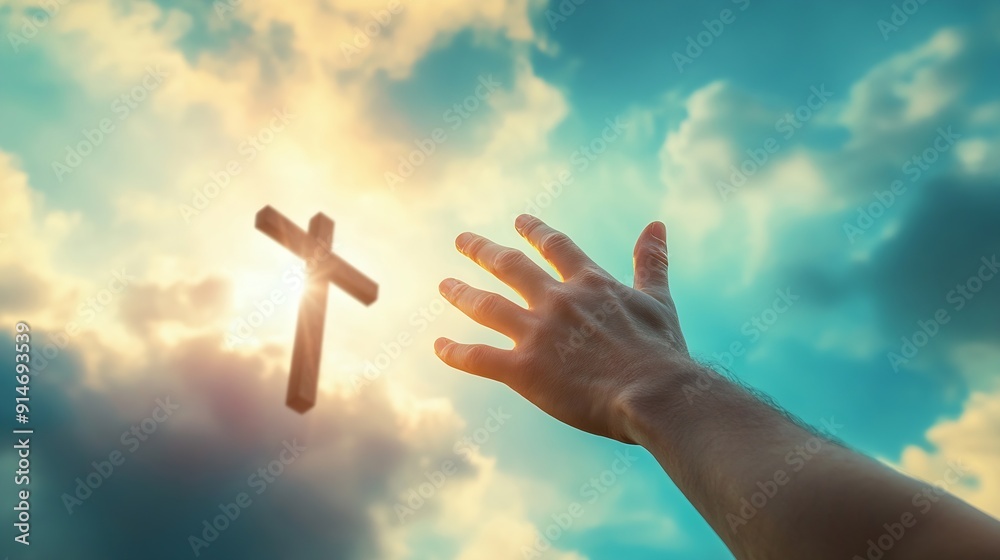 Religion and salvation conceptGod reaching out to help people on cross ...