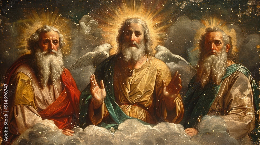 Sacred representation: icon depicting holy trinity, featuring god the ...