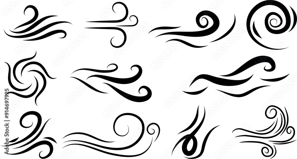 Air Puff Line, wind blow line icon great set collection clip art ...