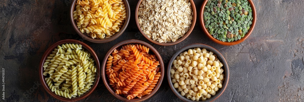 Assortment of gluten free cereals and fusilli pasta ideal for a low ...