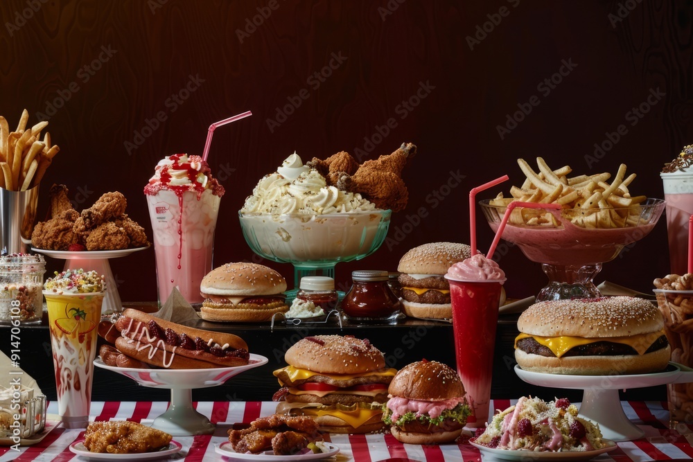 Junk Food Day.Greasy Food Day.Fast Food Day.An array of fast food items ...