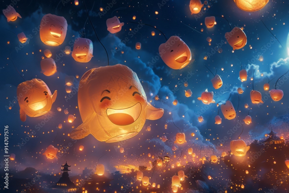 Japan Obon festival.Obon matsuri.Japanese lantern,yukata,kimono.A ...