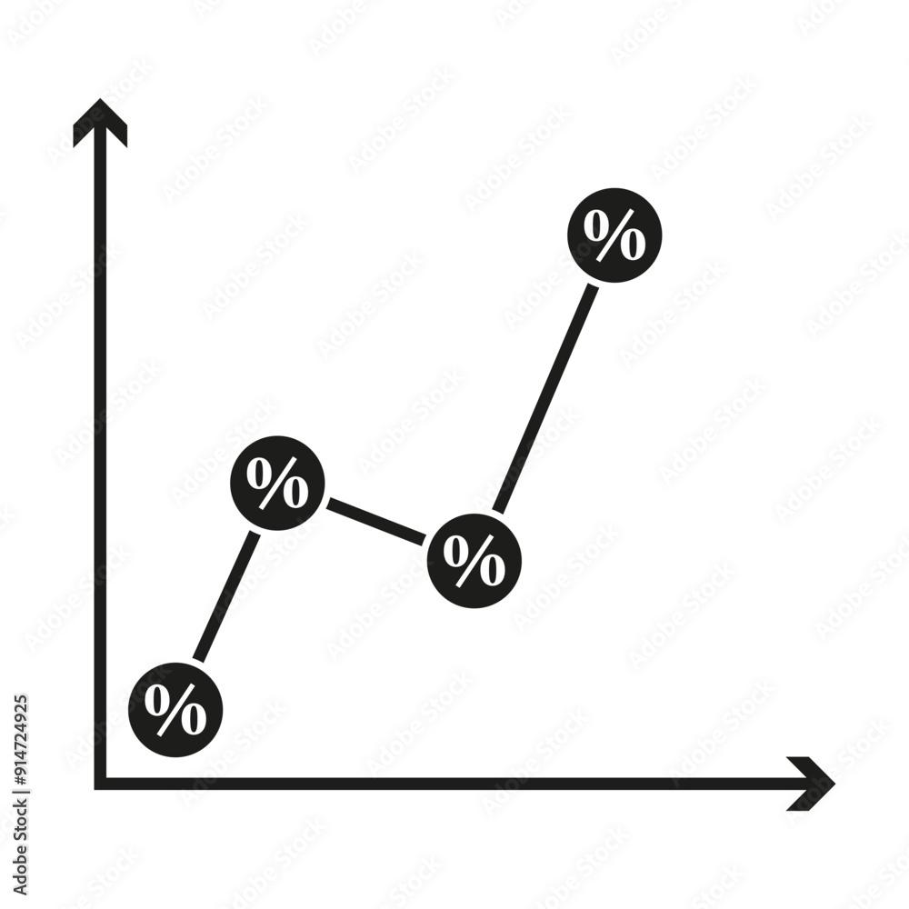 Percentage graph icon. Line chart with percentage symbols. Black and ...