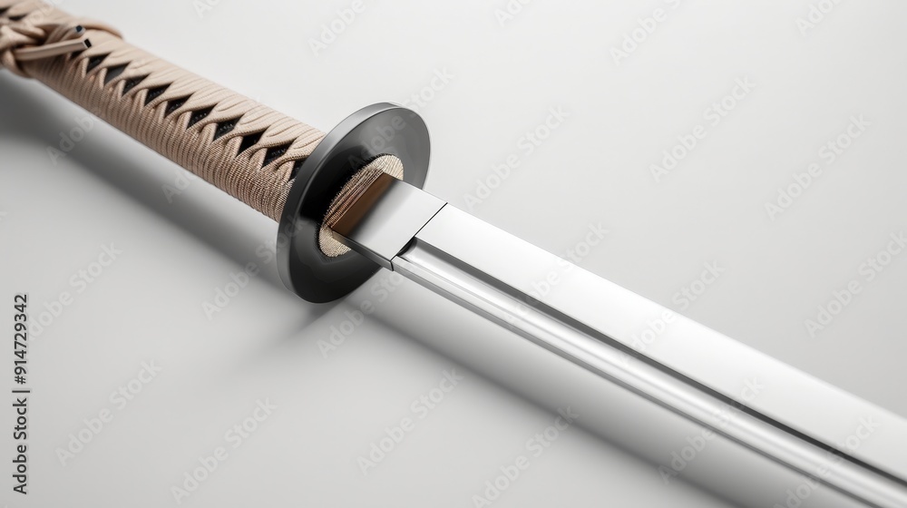 A sleek and modern katana with a beautifully wrapped handle and a sharp ...