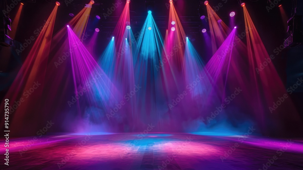 Modern dance stage lighting background with bright spotlights for ...