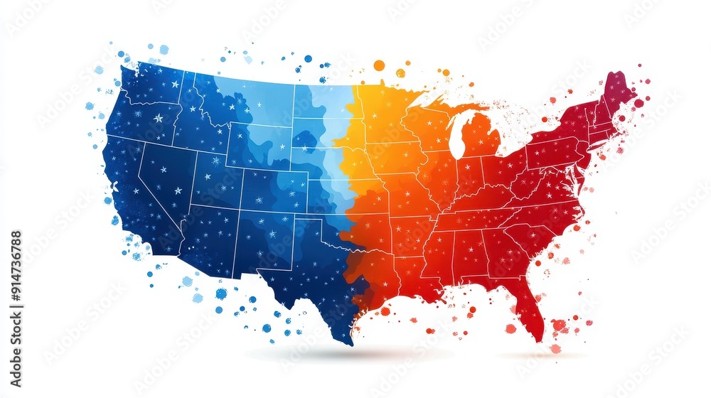 USA map vector, high resolution, states divided with bold colors ...