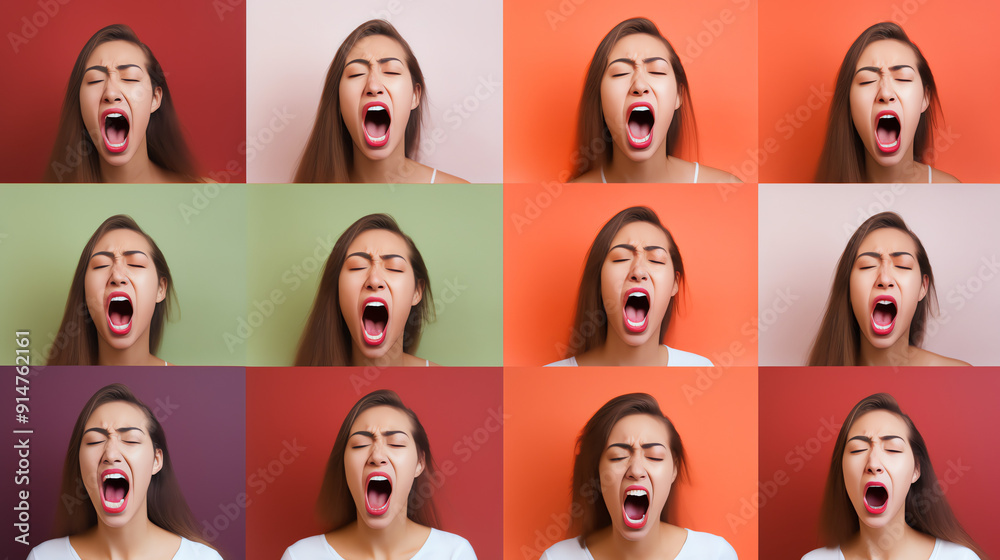 six photos of a woman with her eyes closed and mouth wide open ...