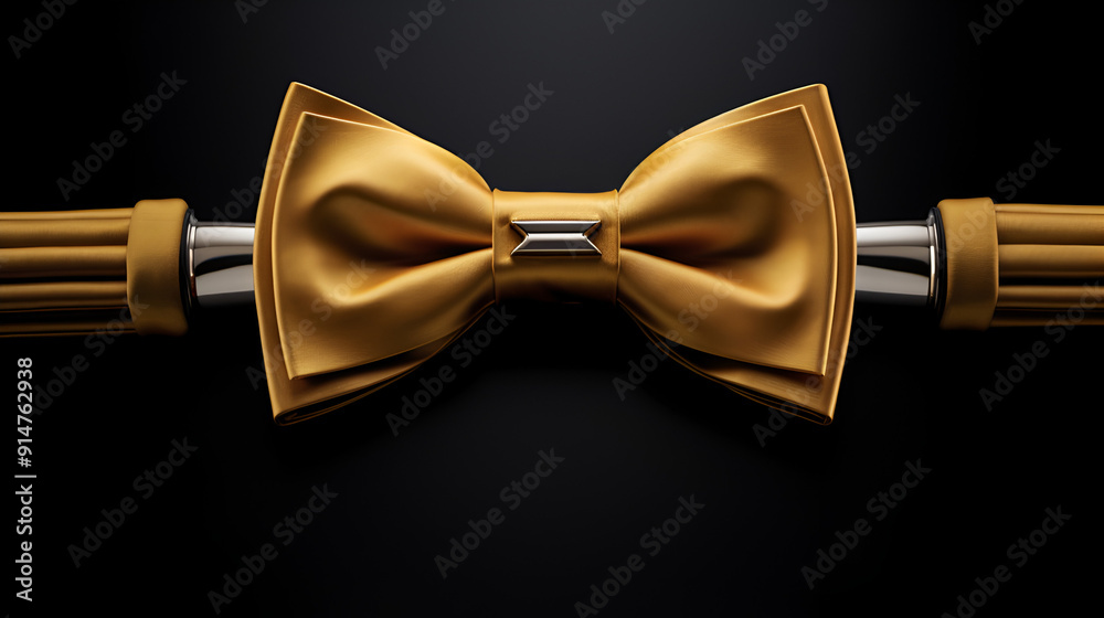 Gold Ribbon Bow Realistic shiny satin with shadow horizontal ribbon for ...