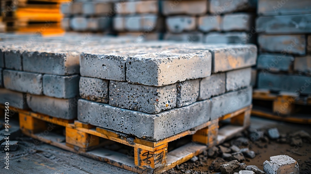 Concrete Cinder Blocks in Industrial Pallets Grey brick Shapes building ...