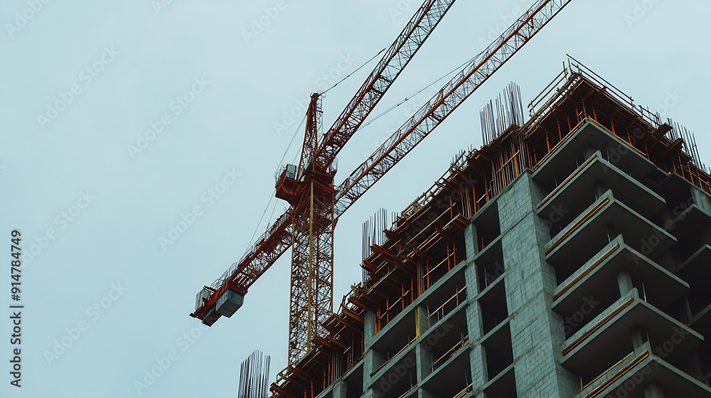 Skyscraper Construction Tower Crane on formworks on construction site ...