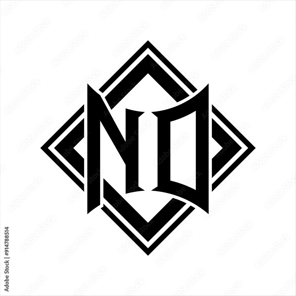 ND Letter logo with abstract shield shape with square black outline on ...