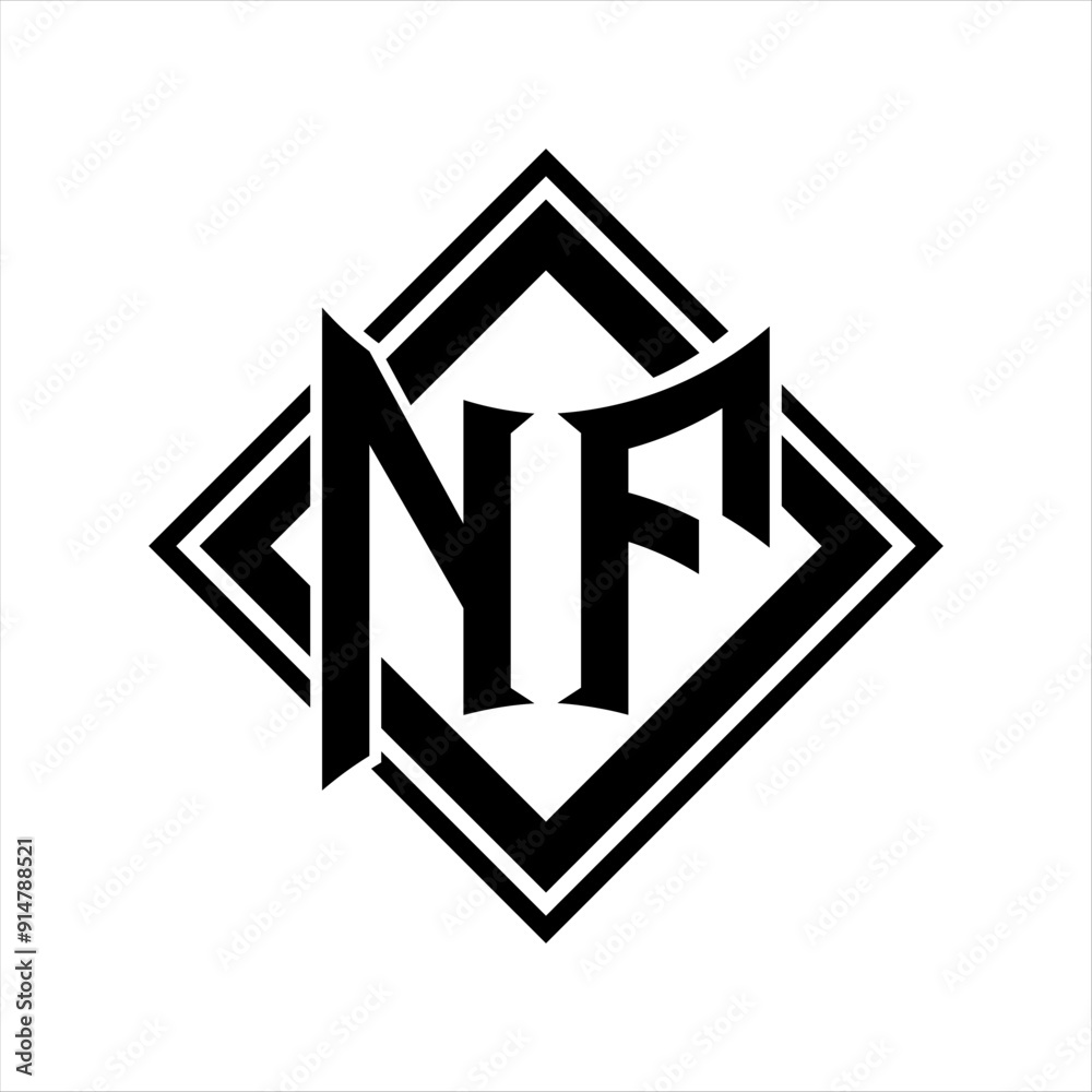NF Letter logo with abstract shield shape with square black outline on ...