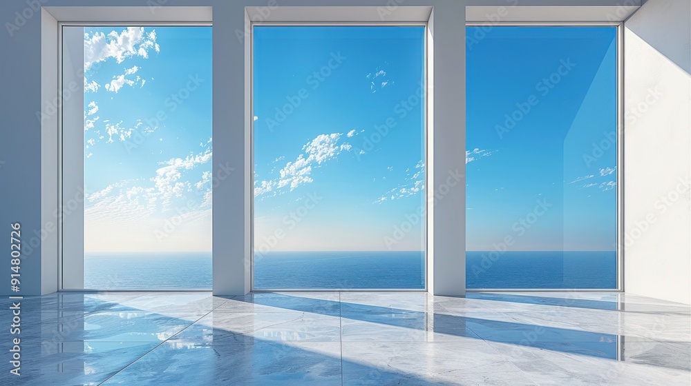 Minimalist and modern illustration of a large window with curtains ...