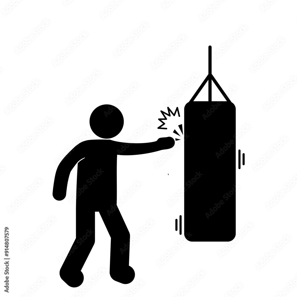 illustration of a flat stick figure character hitting and kicking a ...